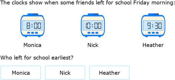 IXL - Compare clocks (Grade 1 maths practice)