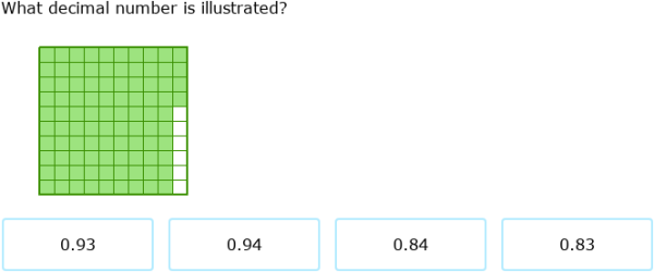 IXL - What decimal number is illustrated? (Grade 3 maths practice)