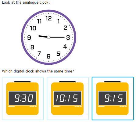 IXL - Match analogue and digital clocks (Grade 3 maths practice)