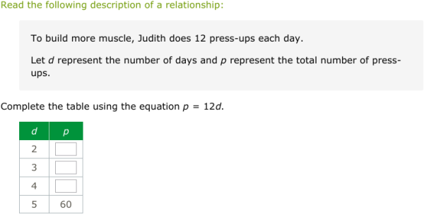 IXL - Complete a table for a two-variable relationship (Grade 4 maths practice)