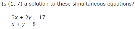 IXL - Is (x, y) a solution to the simultaneous equations? (Grade 10 ...