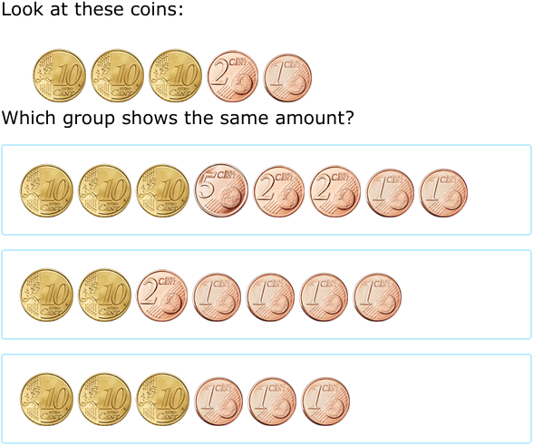 IXL - Equivalent groups of coins (Kindergarten maths practice)