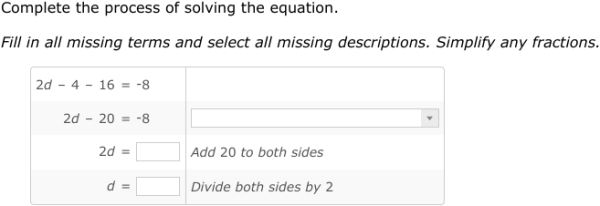 IXL - Solve equations: complete the solution (Grade 9 maths practice)