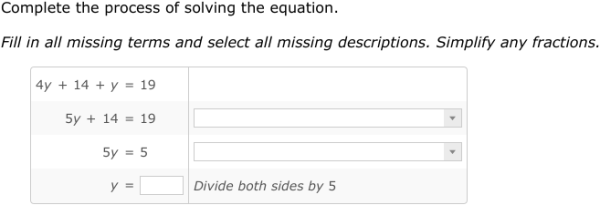 IXL - Solve equations: complete the solution (Grade 8 maths practice)