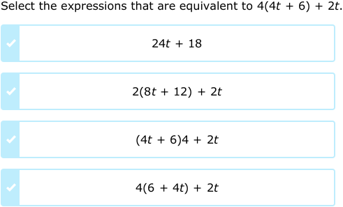 IXL - Identify equivalent linear expressions (Grade 7 maths practice)