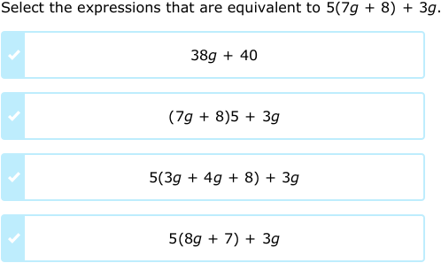 IXL - Identify equivalent linear expressions (Grade 9 maths practice)