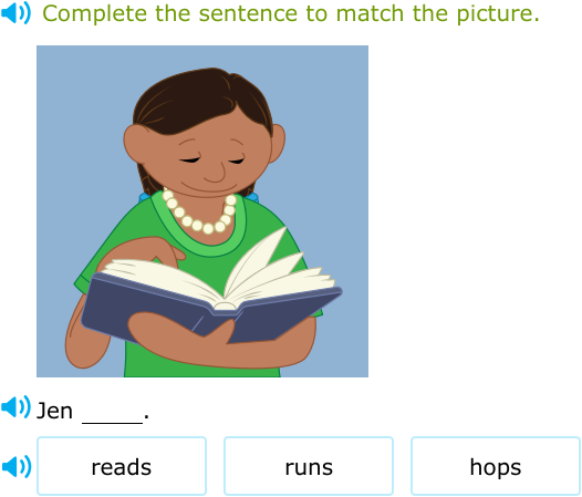IXL - Complete the sentence with an action verb to match the picture ...