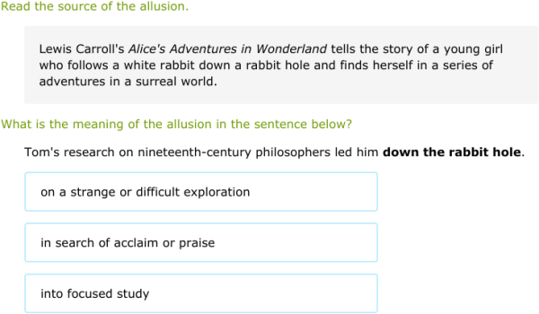 IXL - Interpret the meaning of an allusion from its source (Grade 8 ...