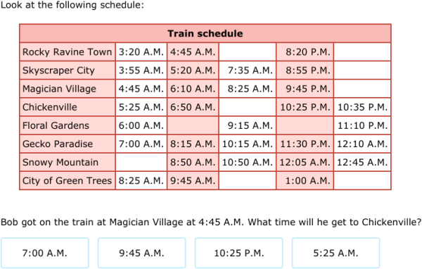 IXL - Transportation schedules (Grade 6 maths practice)
