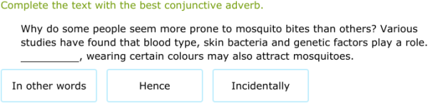 IXL - Transitions with conjunctive adverbs (Grade 6 English practice)